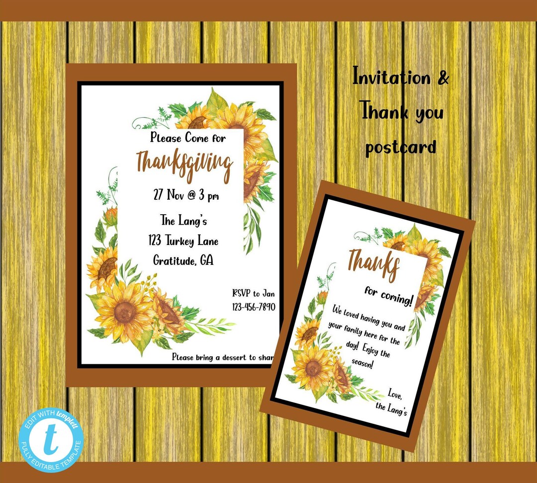 THANKSGIVING SUNFLOWER FRAME Invitation and Thank You Postcard ...