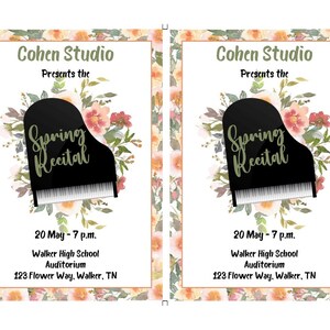 RECITAL Invitation-spring Piano-invite and Thank You Card-pretty and ...
