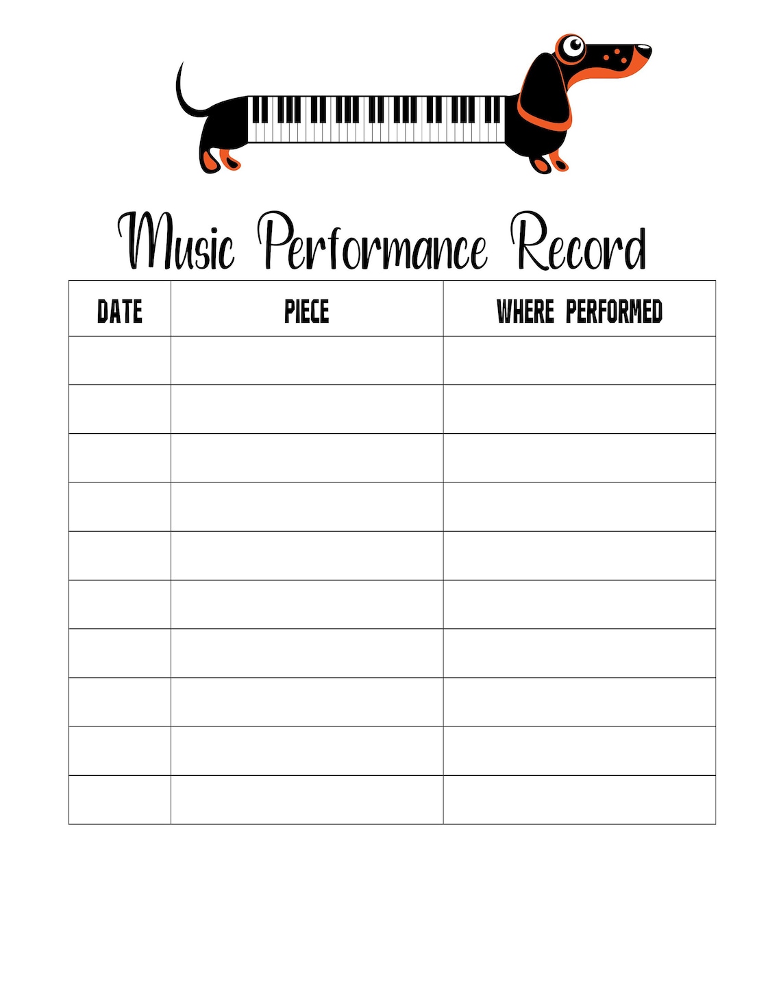 MUSIC PERFORMANCE RECORD Templates-encourage Performing-5 Different ...