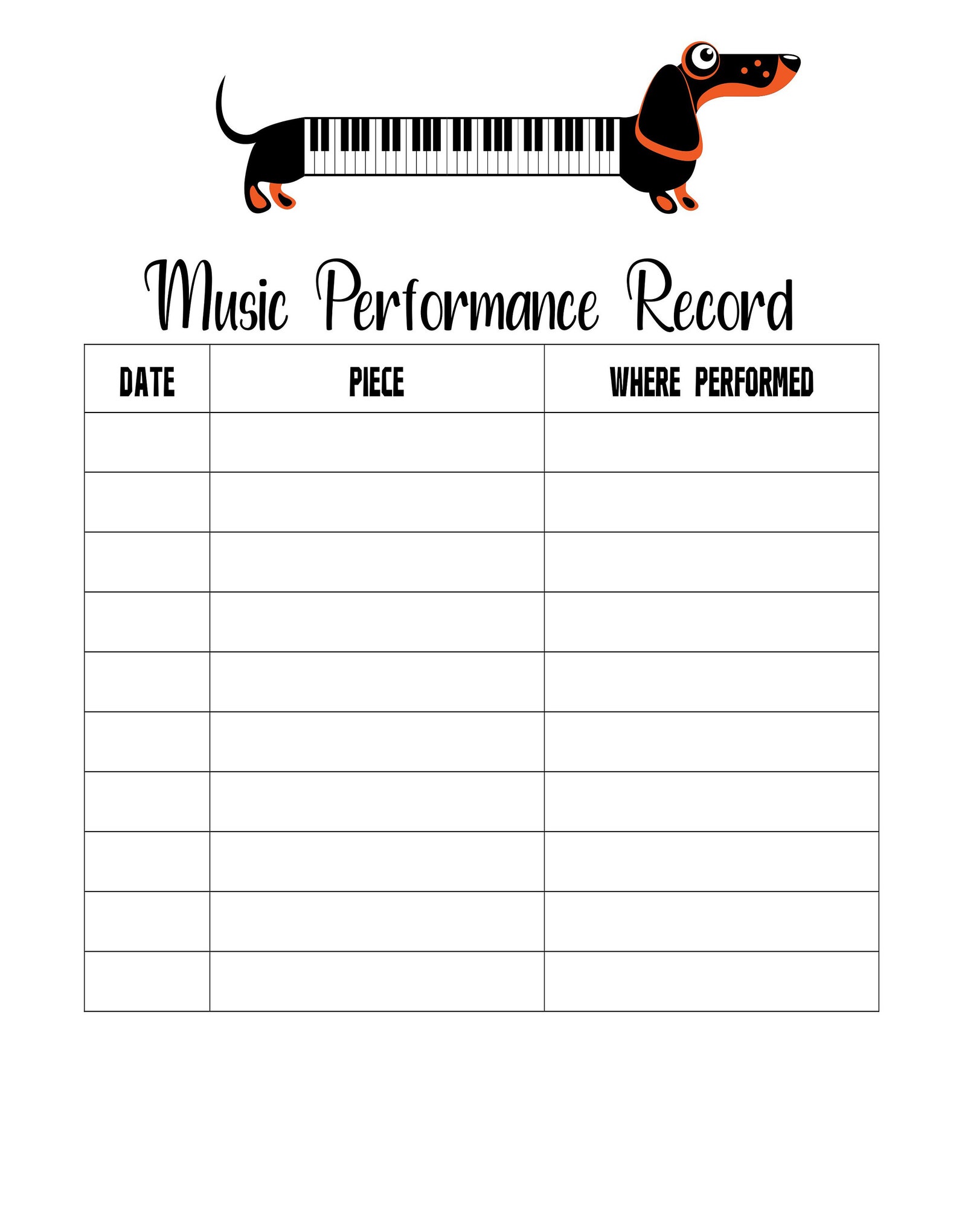 MUSIC PERFORMANCE RECORD Templates-encourage Performing-5 Different ...