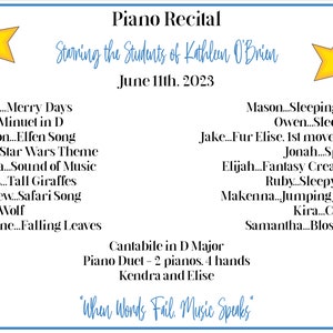 Editable Recital Program Piano Keyboard With Blue Color Scheme-booklet Style-foldable-inside ...