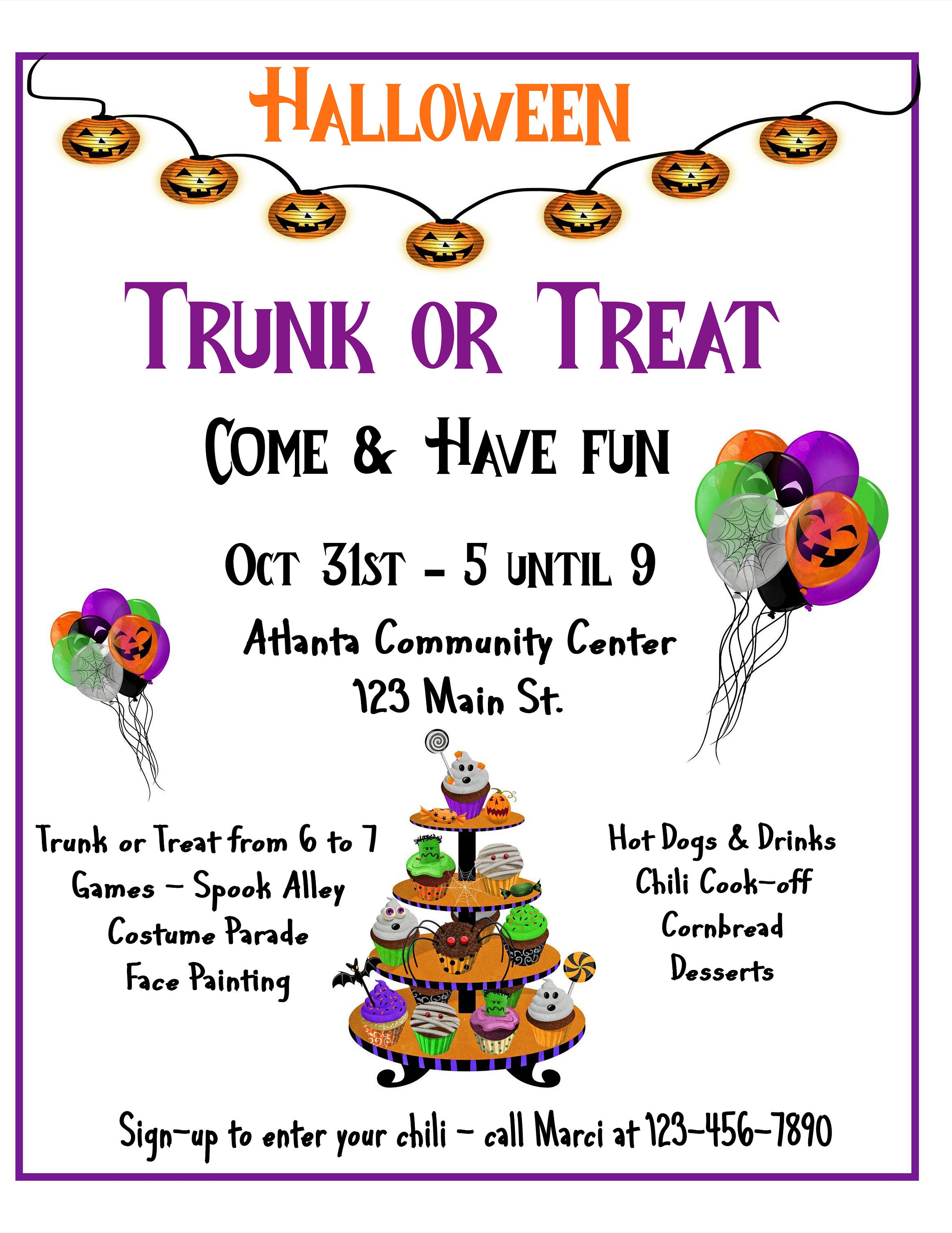 TRUNK OR TREAT Flyer Templates-2 Sizes-spooky Balloons-treat - Etsy