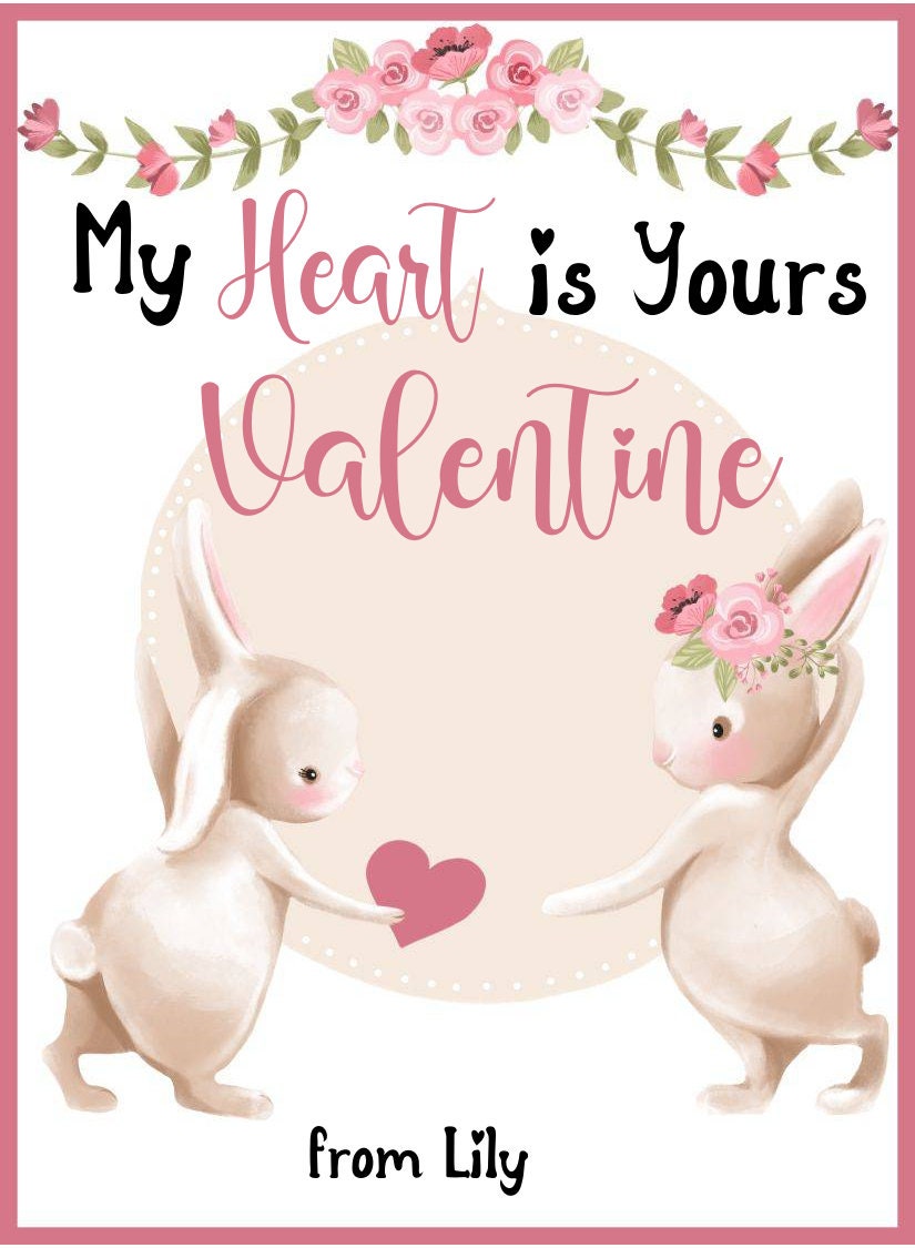 BUNNY VALENTINE CARD Templates-cute Bunnies in Love-valentines for Kids ...