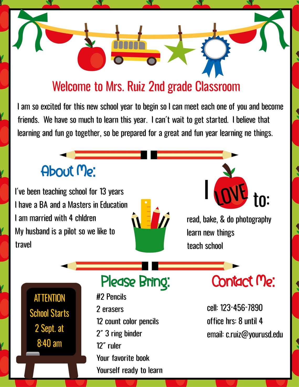 MEET THE TEACHER Flyer-teacher Contact Card-teacher Memo Note Card ...