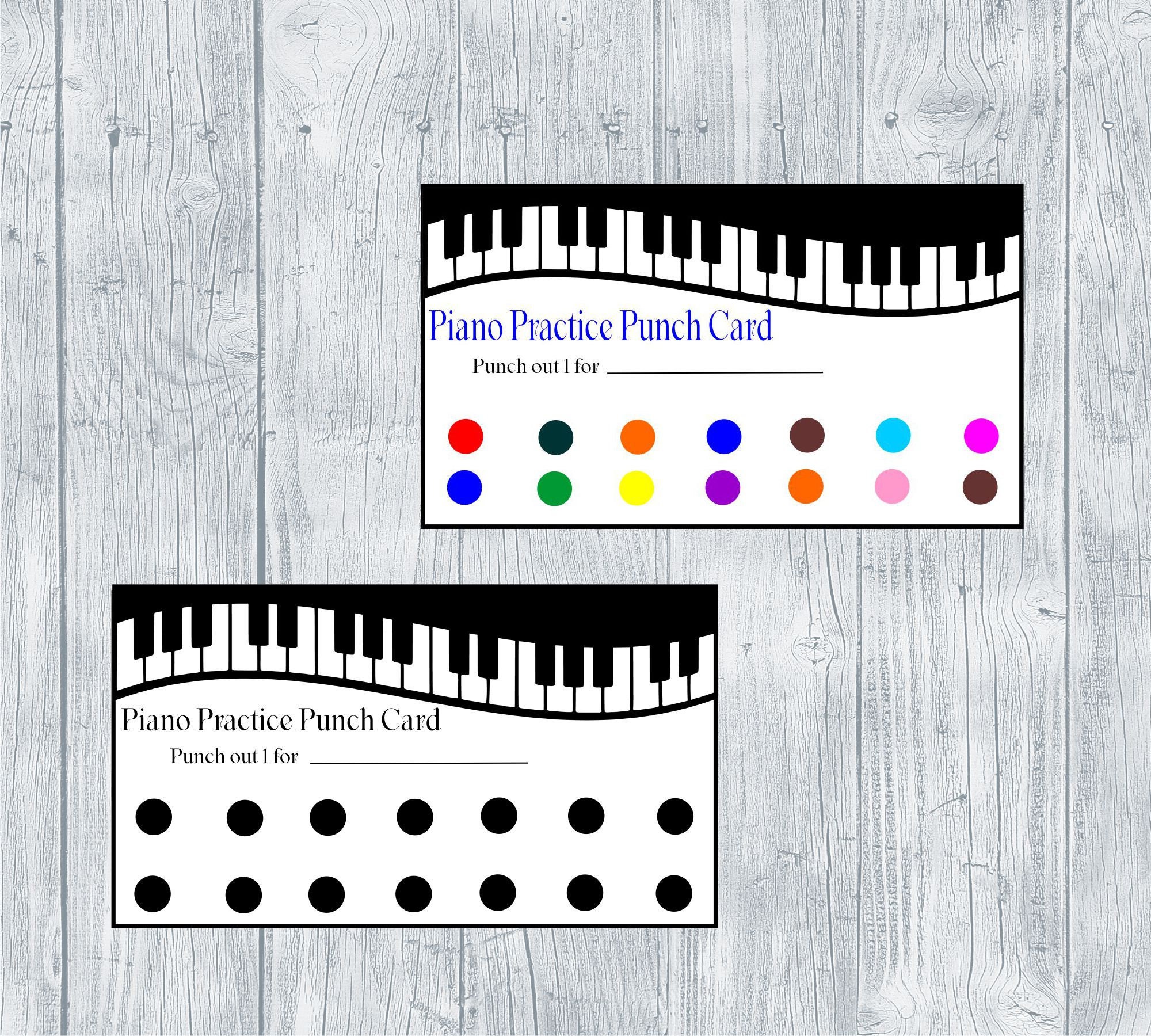PIANO PRACTICE PUNCH Cards-color and Black & White-great Incentive for ...