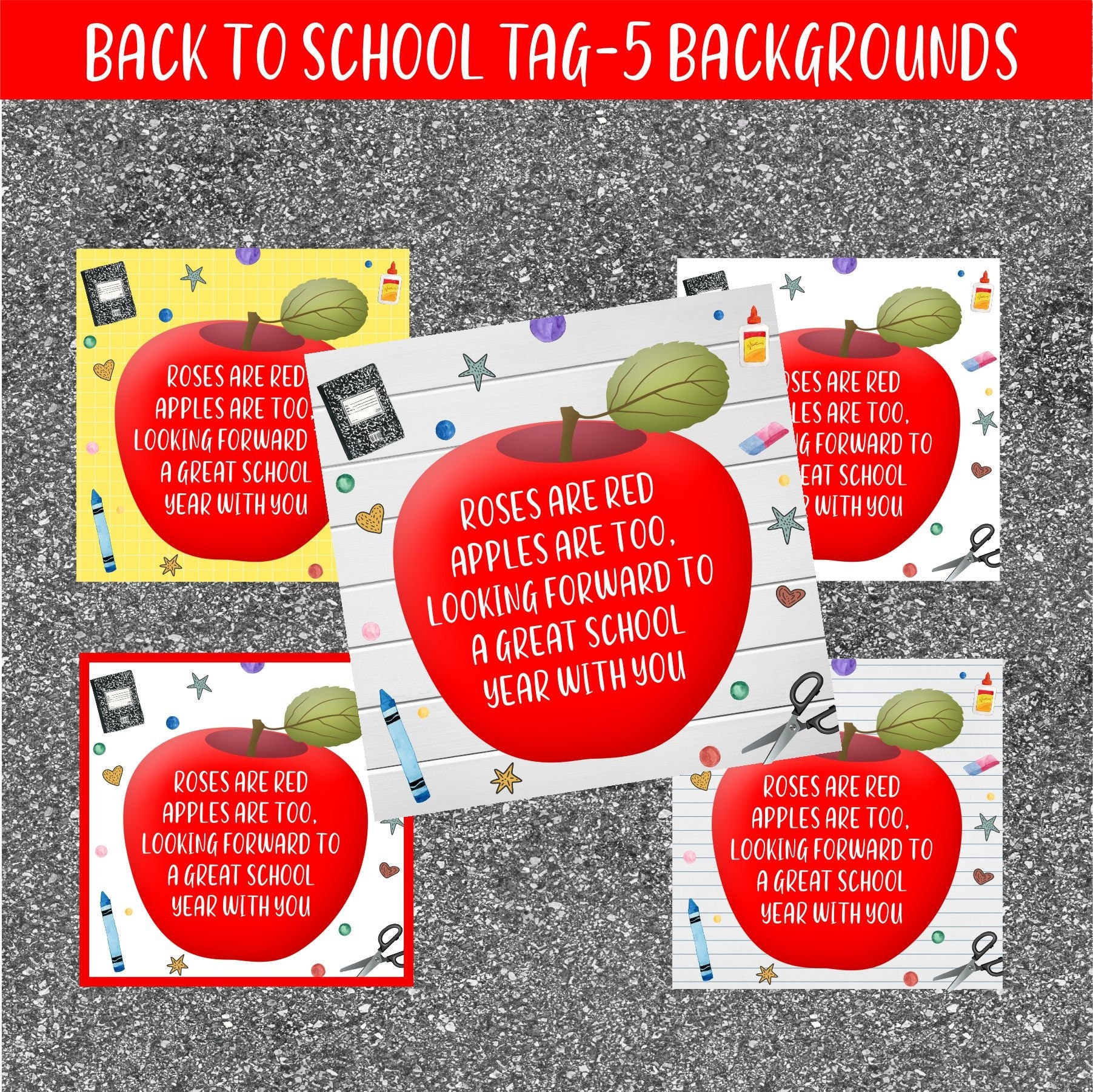 BACK TO SCHOOL Tags-red Apple for Teachers, Students, Administration ...