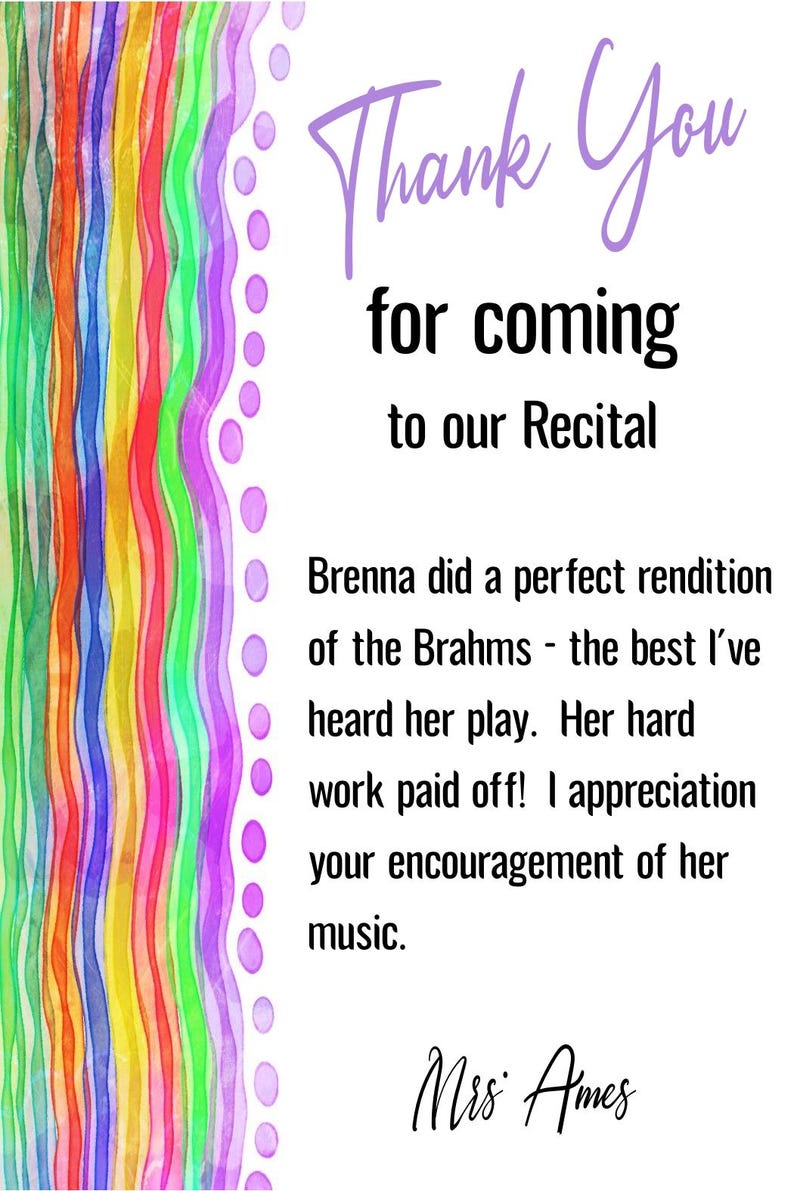 RECITAL Program-comment Card-award Certificate- Bright & Colorful With ...