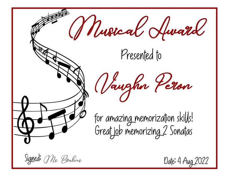 MUSIC AWARD CERTIFICATE With a Winding Treble Staff-editable Text in ...