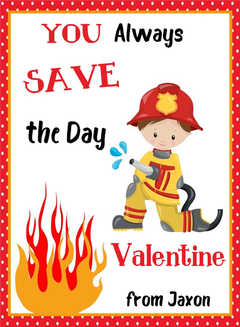 6 FIREFIGHTER VALENTINE Card Templates-fireman Valentine - Etsy