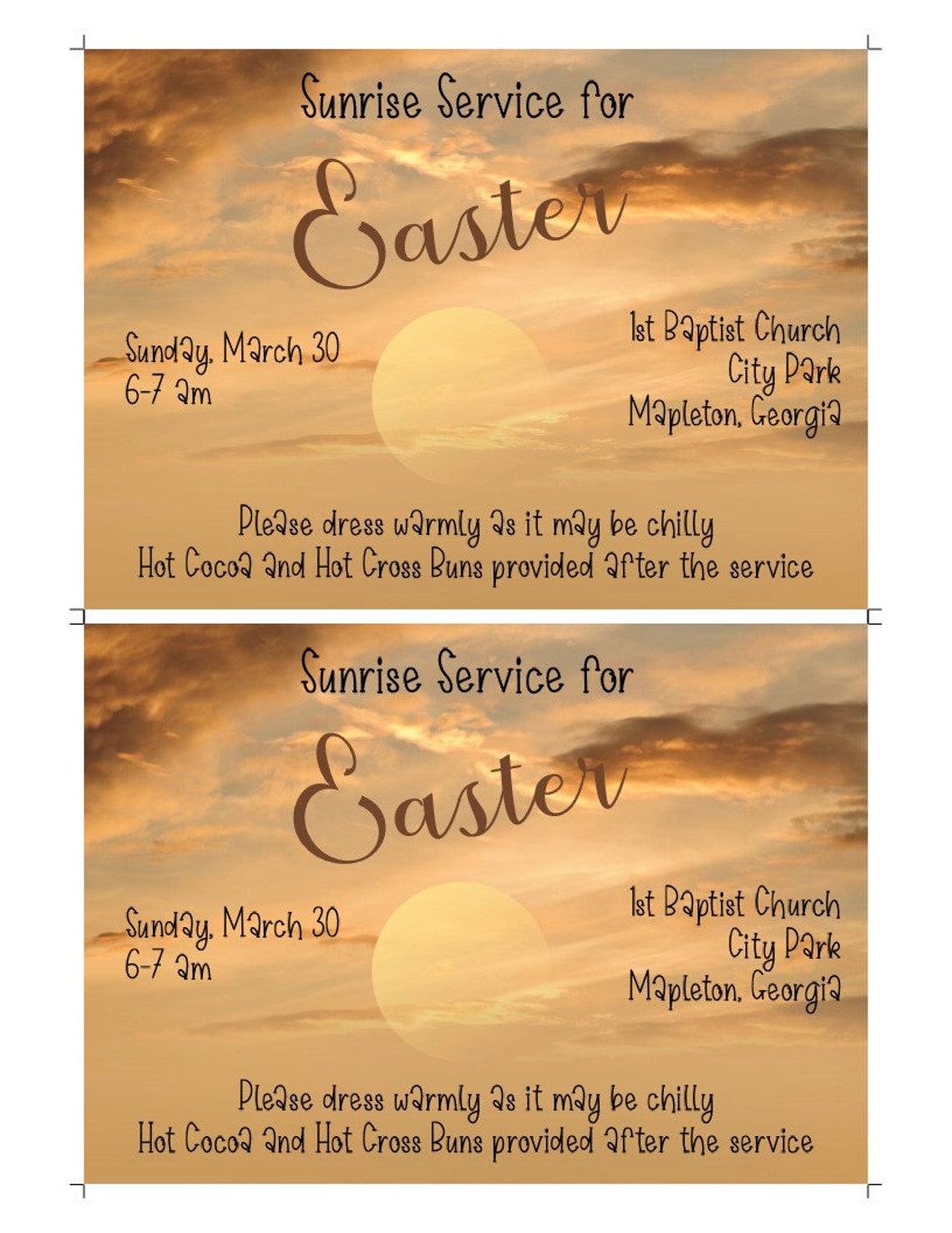 EASTER SUNRISE SERVICE Invitation or Flyer-digital or Printable ...
