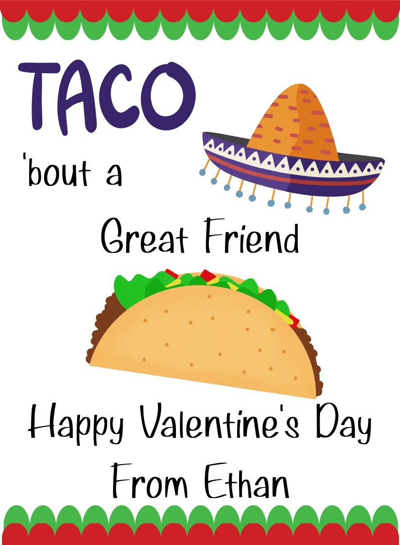 TACO VALENTINE CARDS Template-6 Different Designs-editable Text-2.75x3 ...