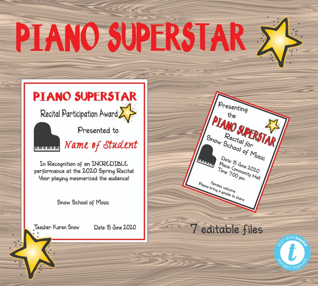 Piano Superstar Recital Bundle-coordinated Program-certificate-comment ...