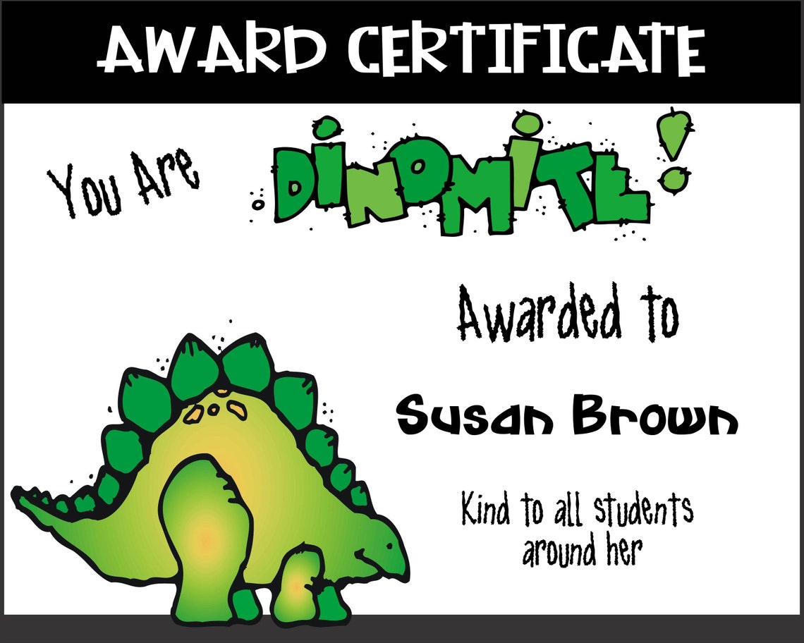 DINOSAUR Award Certificate Template-edit - Etsy