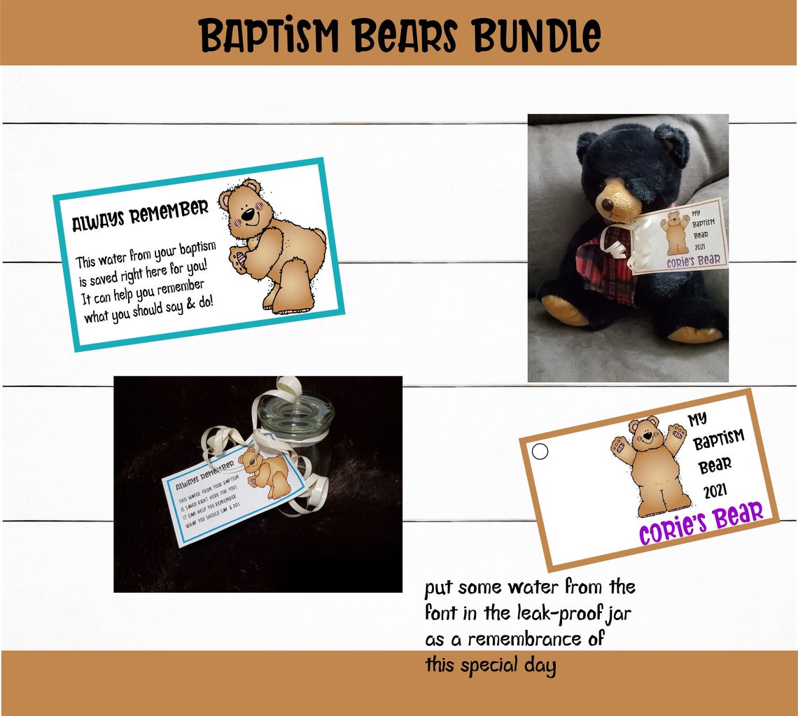 BAPTISM BEARS Bundle Templates-3 Bear Tags-name Tag for Childs Bear ...