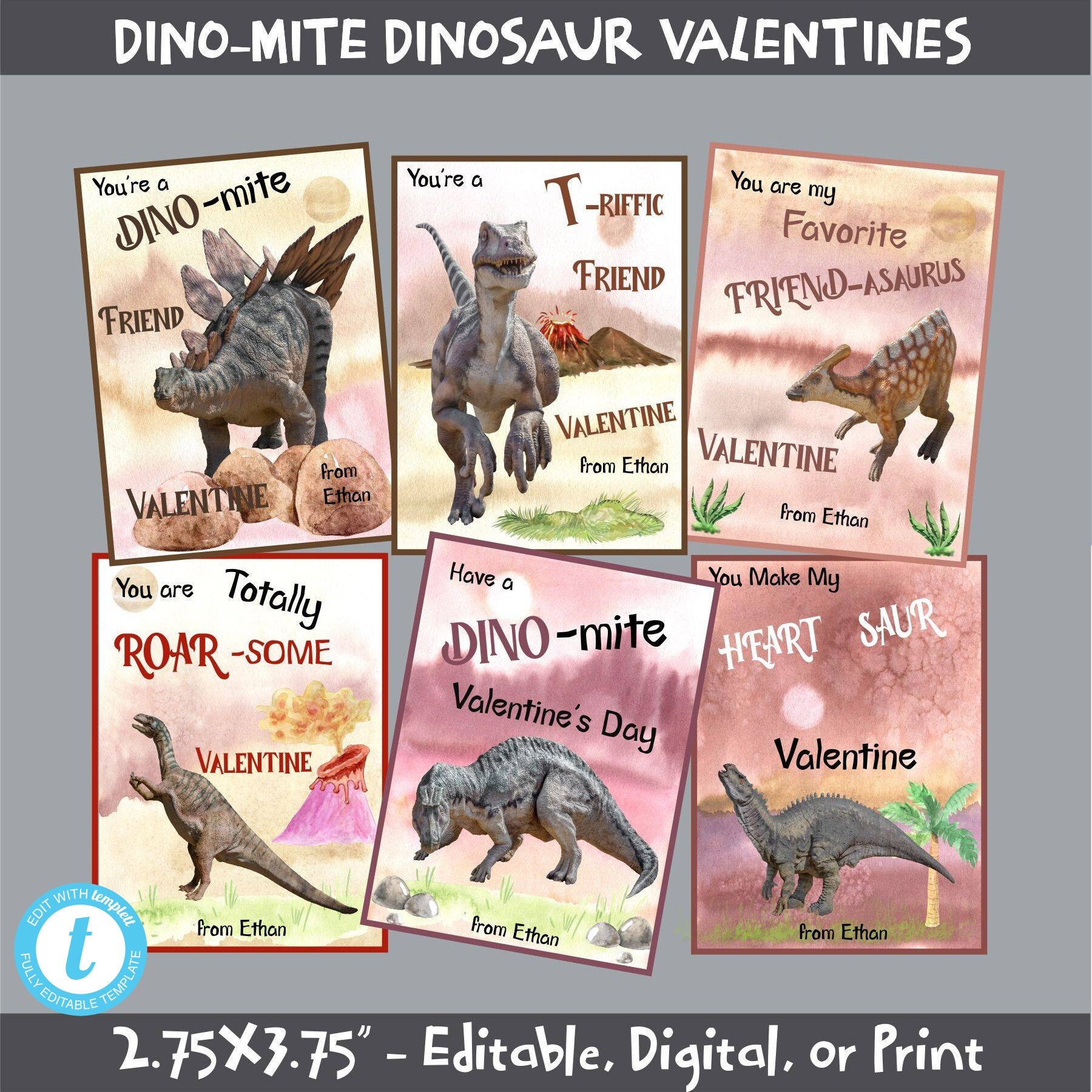 DINOSAUR VALENTINES CARD Templates for Kids-realistic Dinosaurs ...