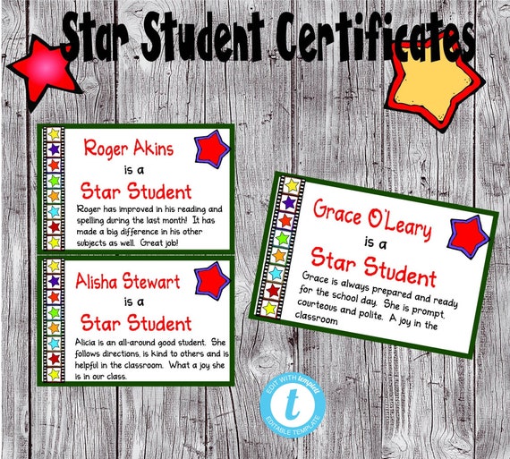 Star Student Certificate Template