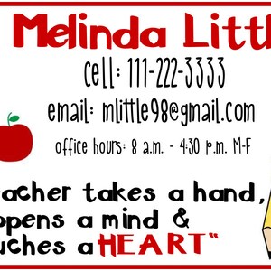 Teacher Contact Card Perfect for Contact Information for Your Students ...