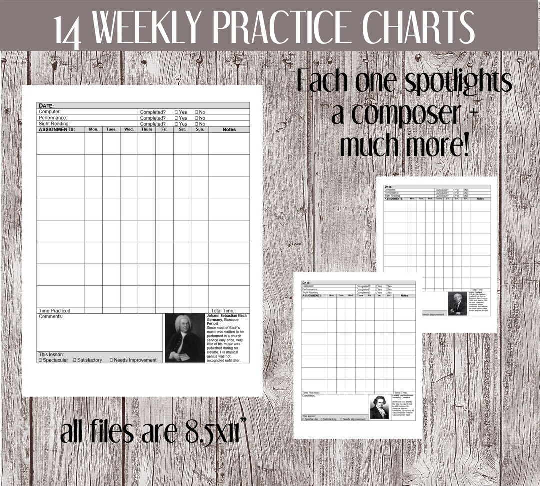 WEEKLY MUSIC PRACTICE Charts-each Page Good for a Week of Practice-easy ...
