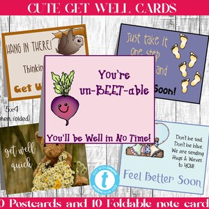 20 Cute GET WELL CARD Templates-foldable Notecard-postcard-editable ...