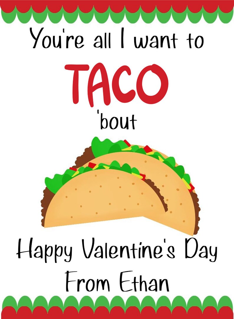 TACO VALENTINE CARDS Template-6 Different Designs-editable Text-2.75x3 ...