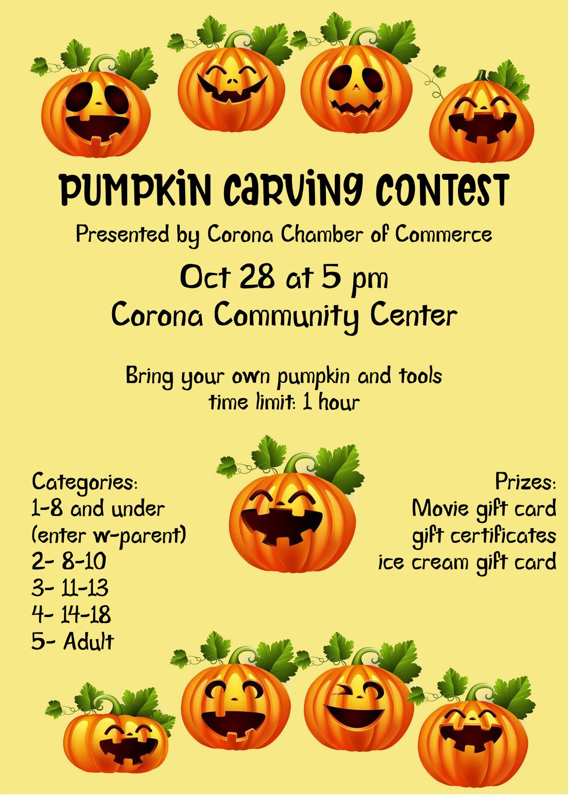 PUMPKIN CARVING FLYER-2 Sizes-cute Pumpkins All Around-personalize W ...
