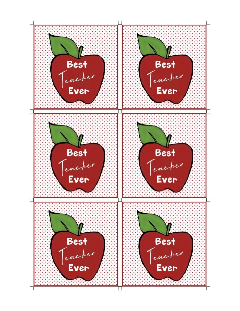 TEACHER APPRECIATION Gift Tag in 2 Sizes-instant Download-cute Apple ...