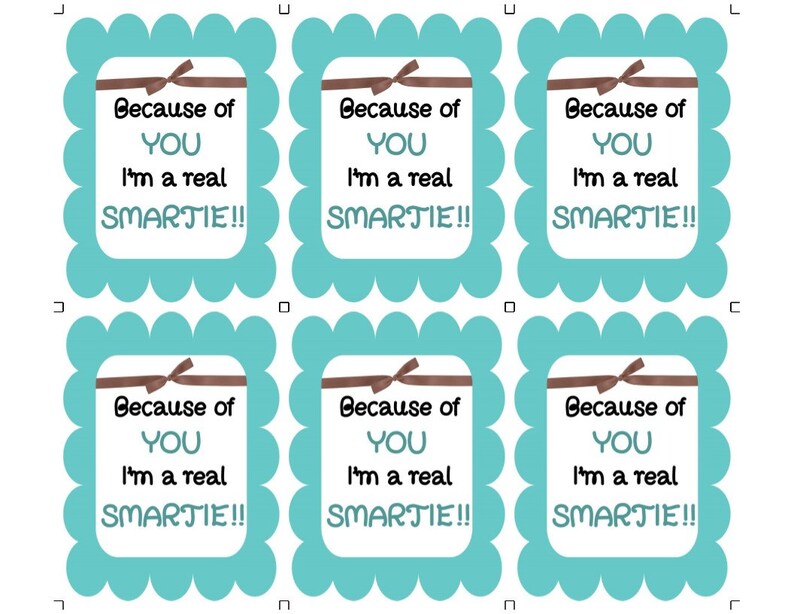 TEACHER APPRECIATION Gift Tag-cute Smarties Theme-for a - Etsy