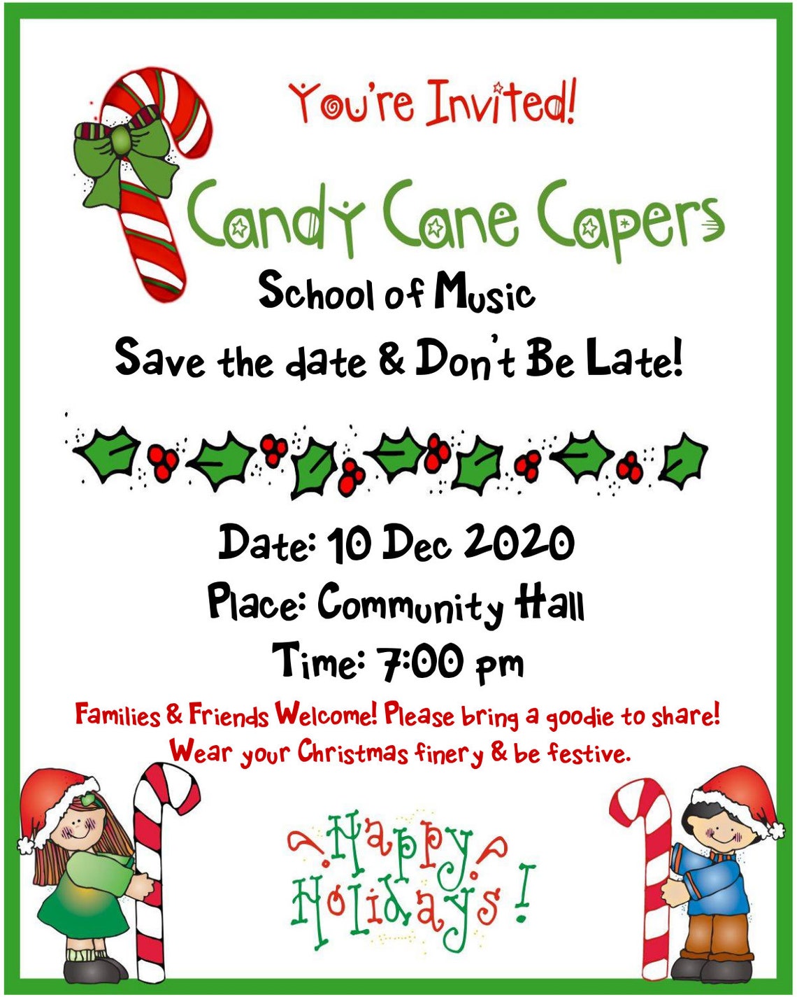Christmas Music Recital-candy Cane Caper Theme-5 Editable Files-program ...