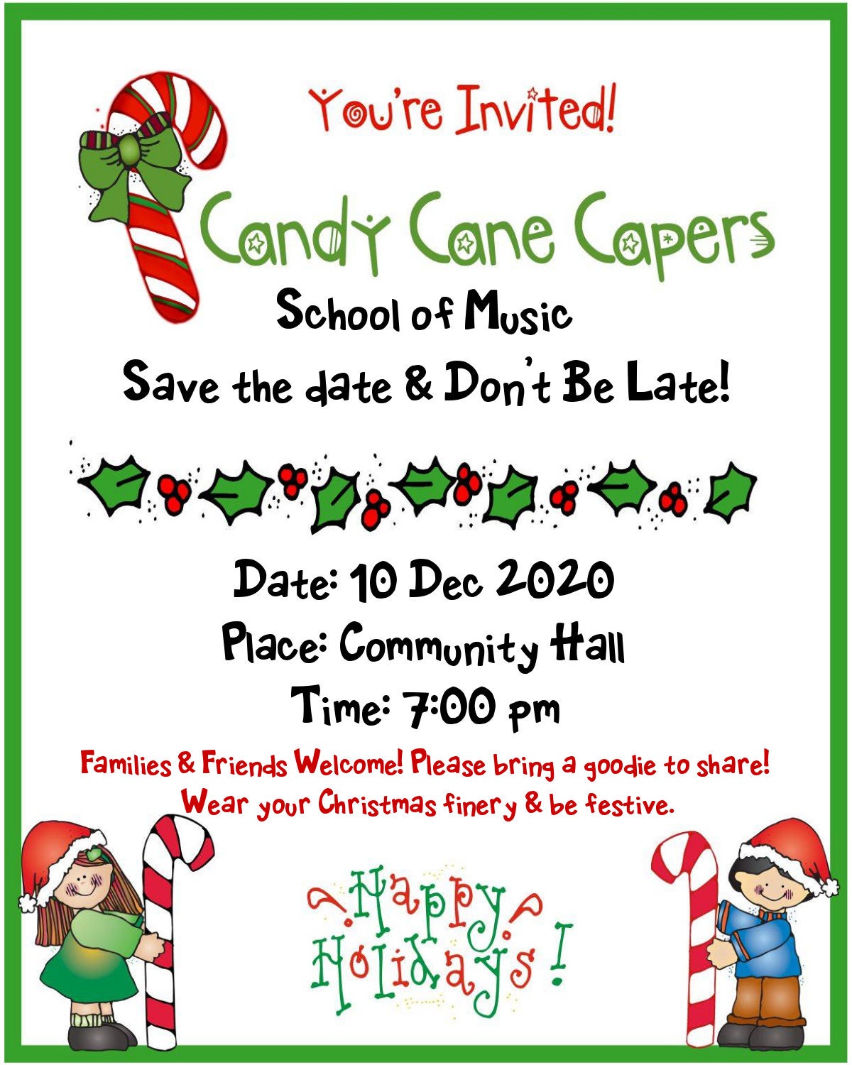 Christmas Music Recital-Candy Cane Caper theme-5 editable files-program ...