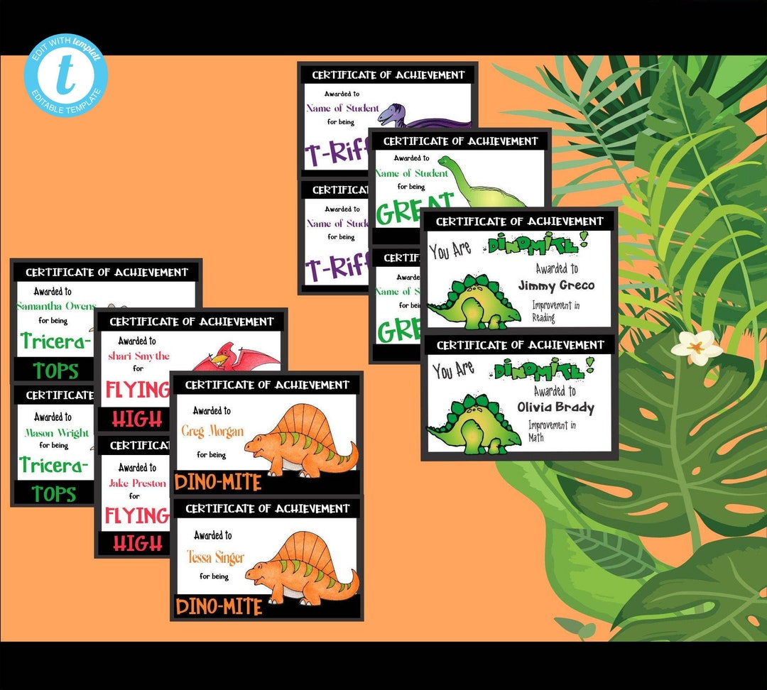 Dinosaur Award Certificate Templates-school-classroom-2 to Page-6 ...