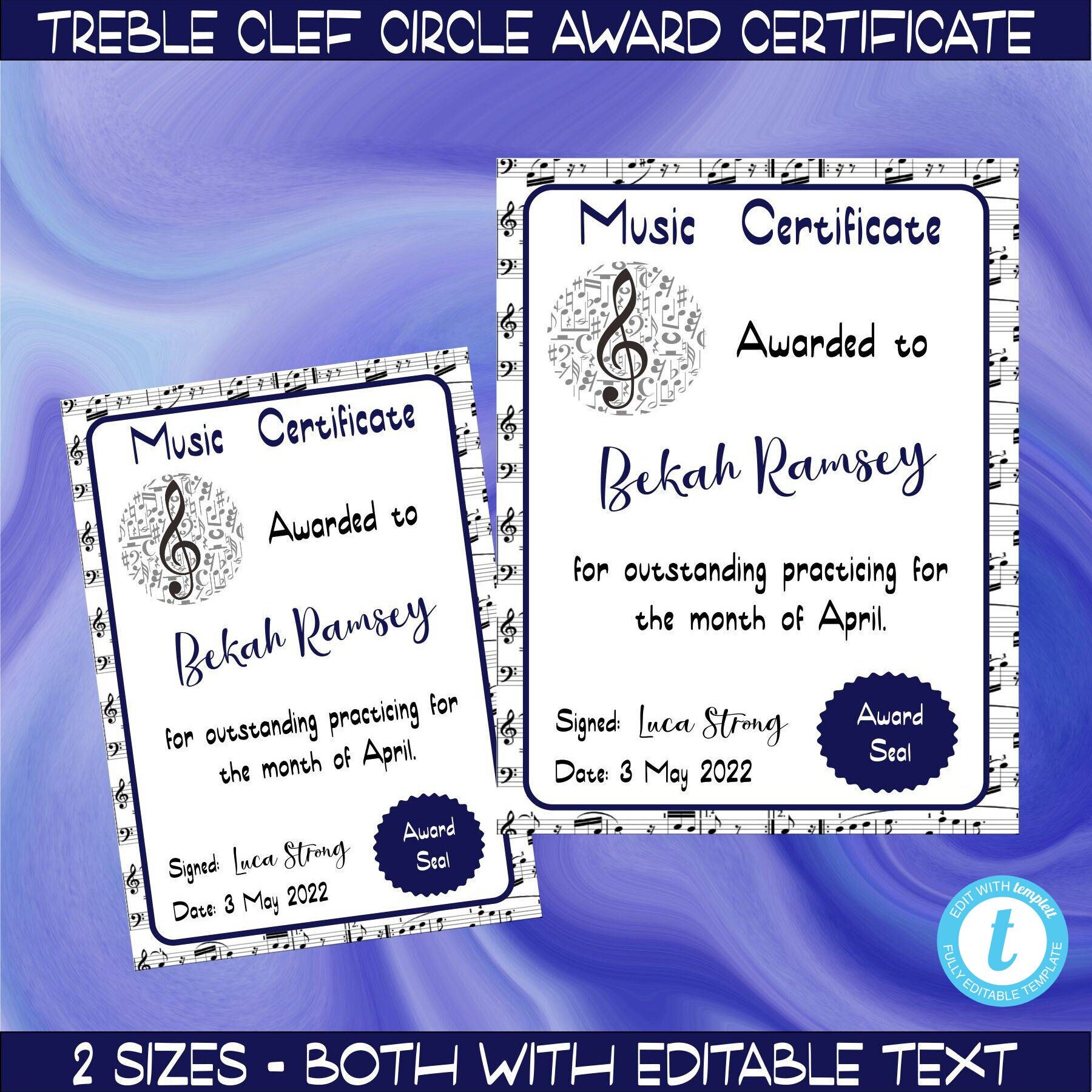 TREBLE CLEF CIRCLE Award Certificate for Music Piano - Etsy