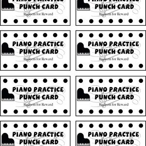 Piano Practice Punch Cards: Student Incentive, Color & B/W (instant ...