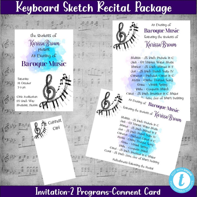 MUSIC RECITAL Invitation-keyboard-treble Clef Sketch on Invitation ...