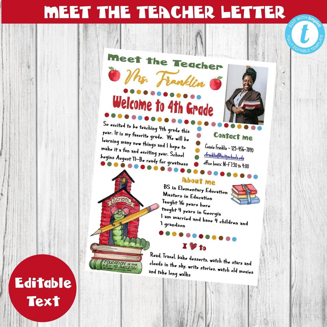 MEET THE TEACHER Letter With School House and Book Worm-fun-warm Color ...