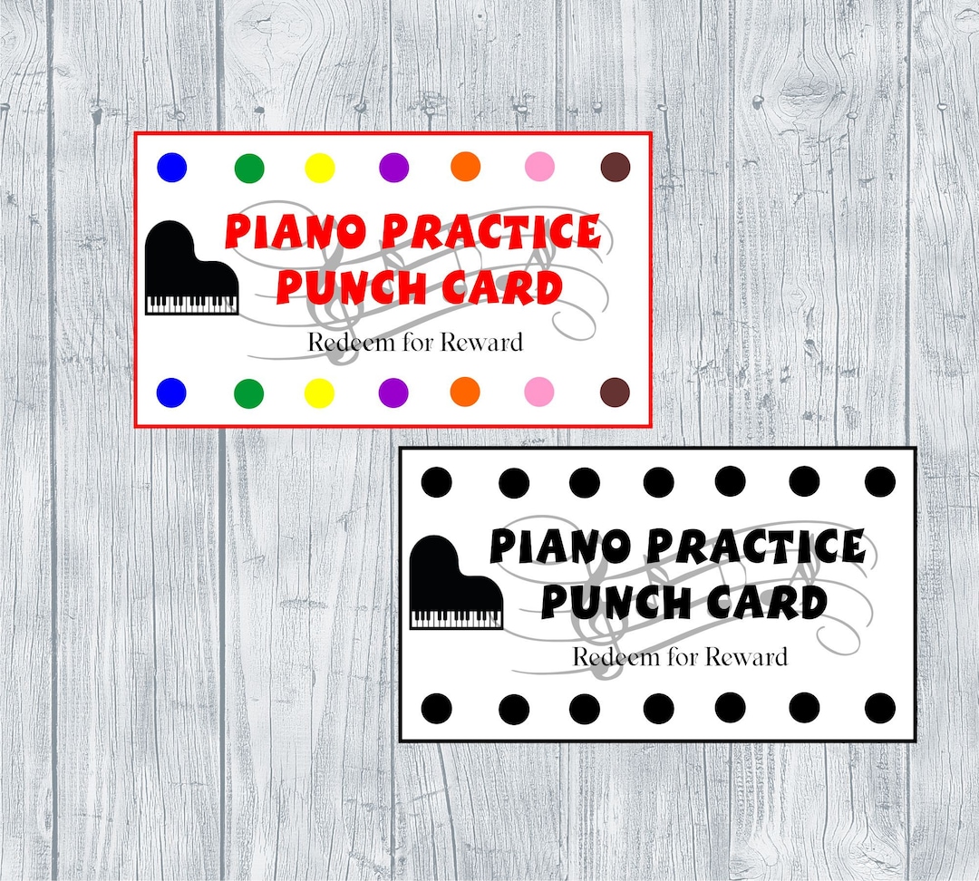 Piano Practice Punch Cards: Student Incentive, Color & B/W (instant ...