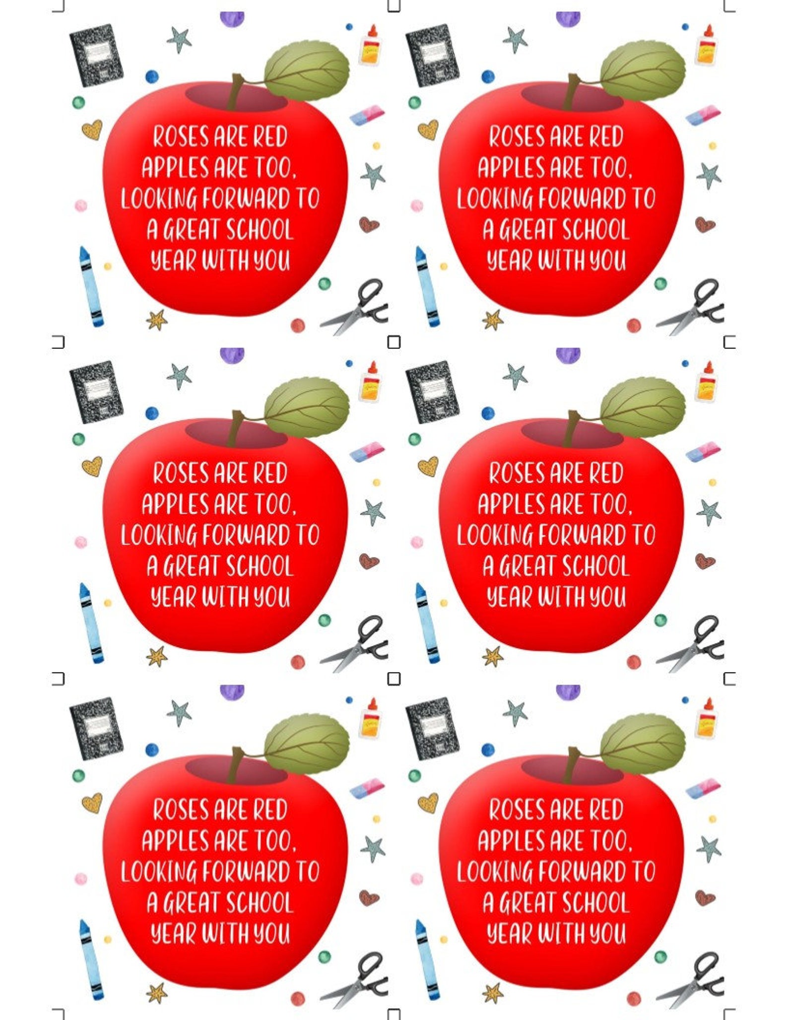 BACK TO SCHOOL Tags-red Apple for Teachers, Students, Administration ...