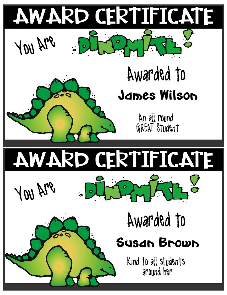 DINOSAUR Award Certificate Template-edit - Etsy