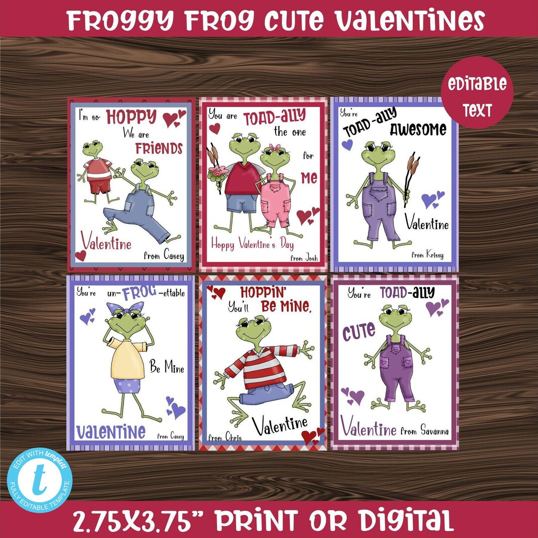 FROG VALENTINE CARD Templates for Kids-valentines Day Cards - Etsy