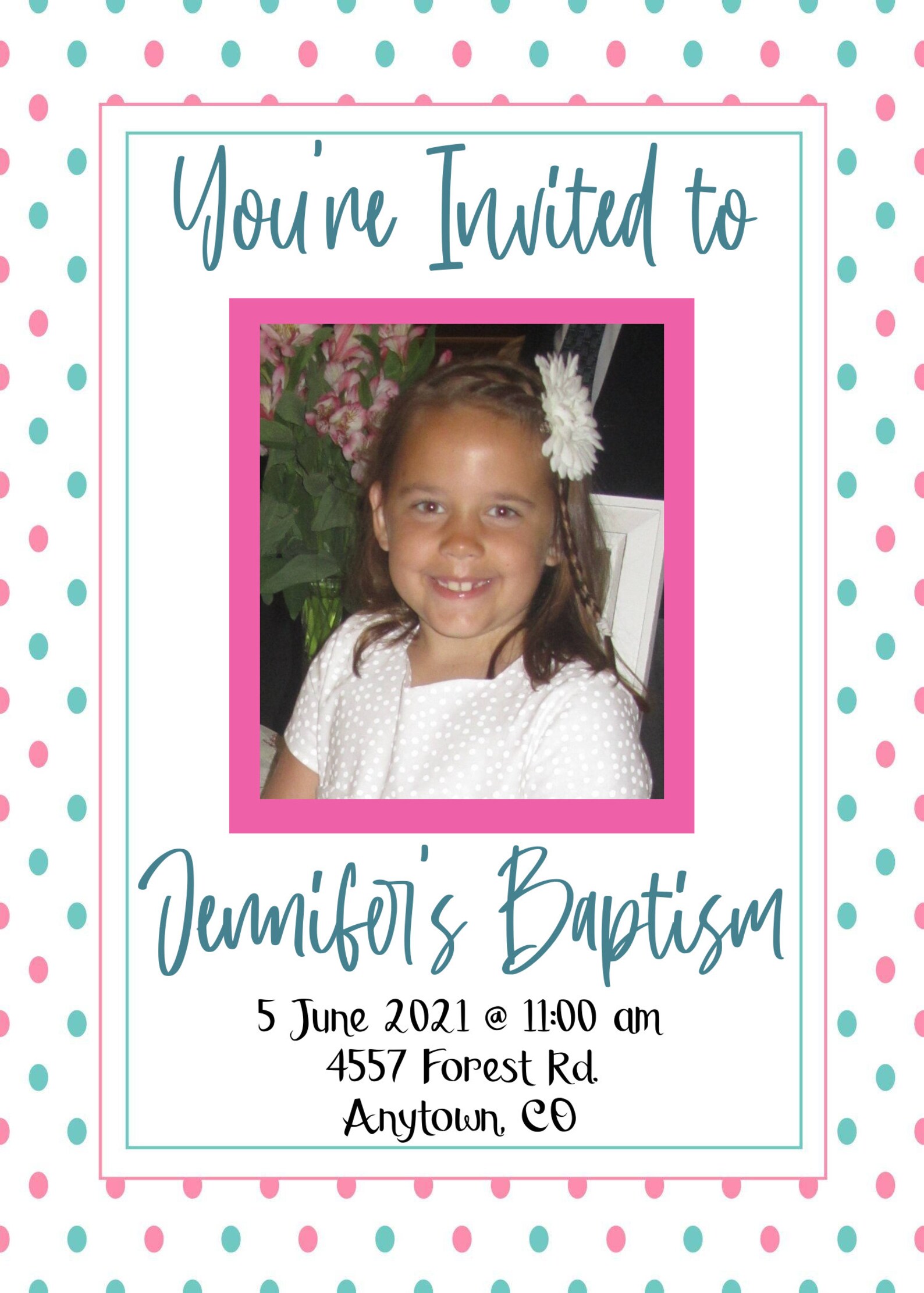 LDS Baptism Invitation Template: Pink & Turquoise, Editable (instant ...