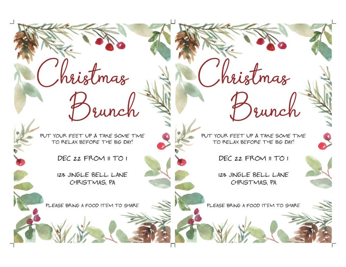 CHRISTMAS BRUNCH INVITATION Printable Template-editable Text-festive ...