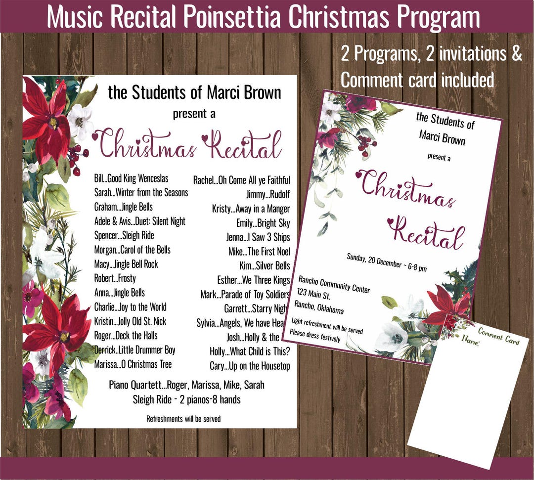 CHRISTMAS RECITAL Package-program-invitation-comment Card-pretty ...