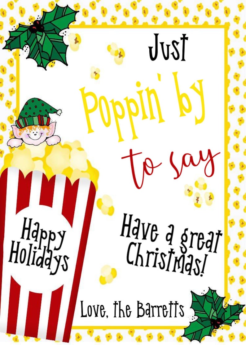 CHRISTMAS POPCORN GIFT Tag Template Fun Tag for a Holiday - Etsy