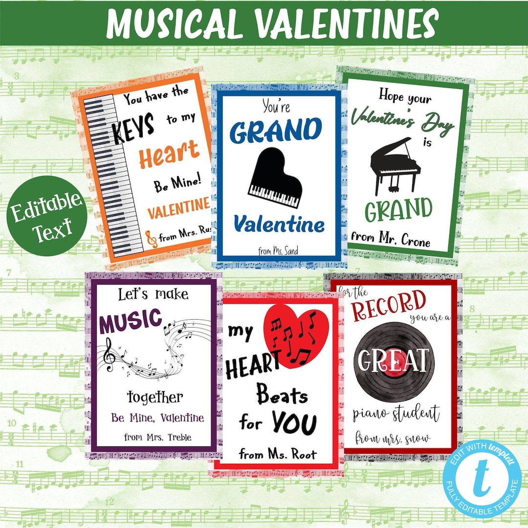 6 MUSICAL Valentines-fun Music Valentines-music Teachers or Students ...