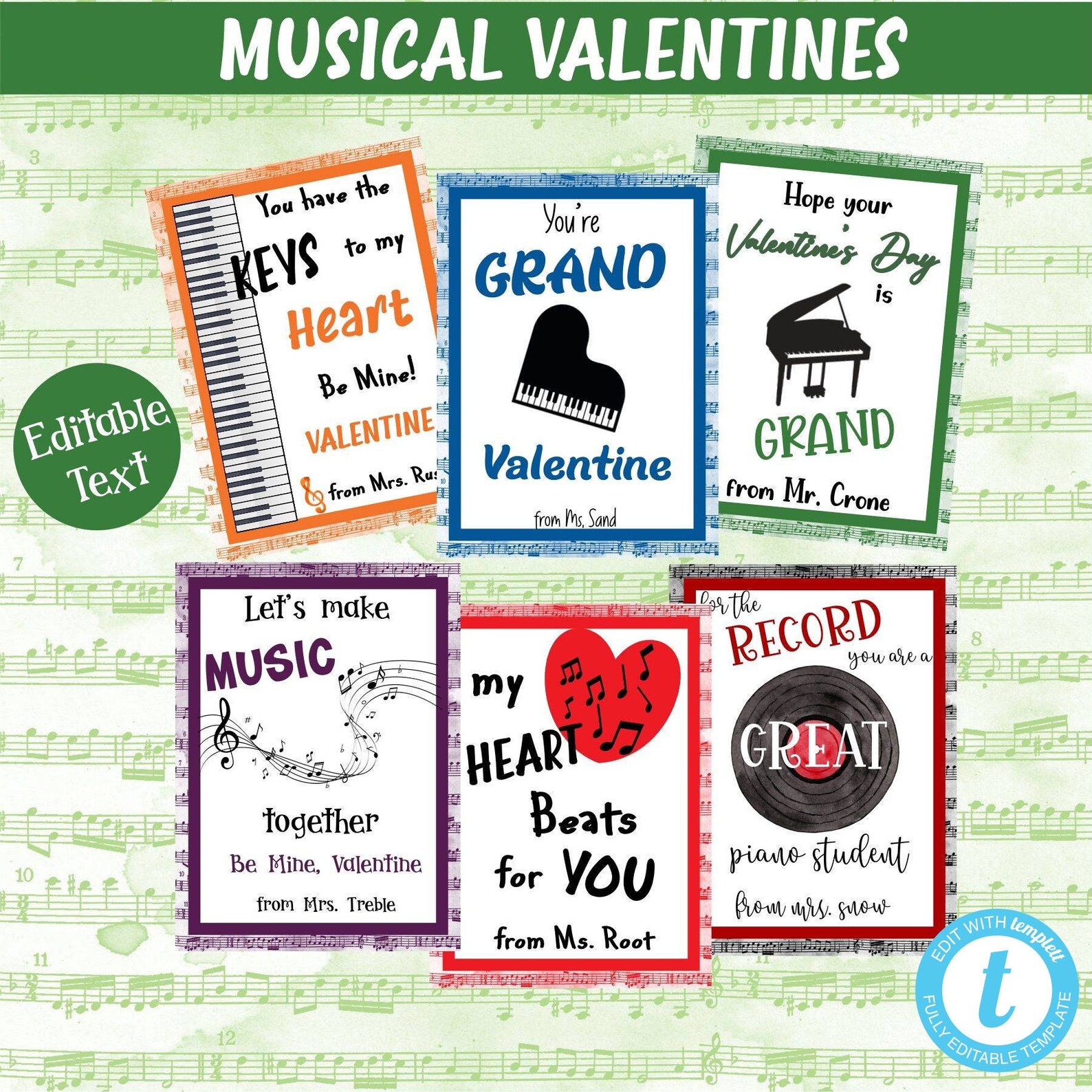 6 MUSICAL Valentines-fun Music Valentines-music Teachers or Students ...