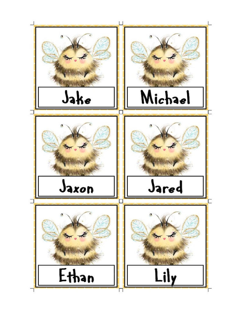 BEE NAME TAGS for School-church-preschool-3 Styles1 Desk Tag-editable ...