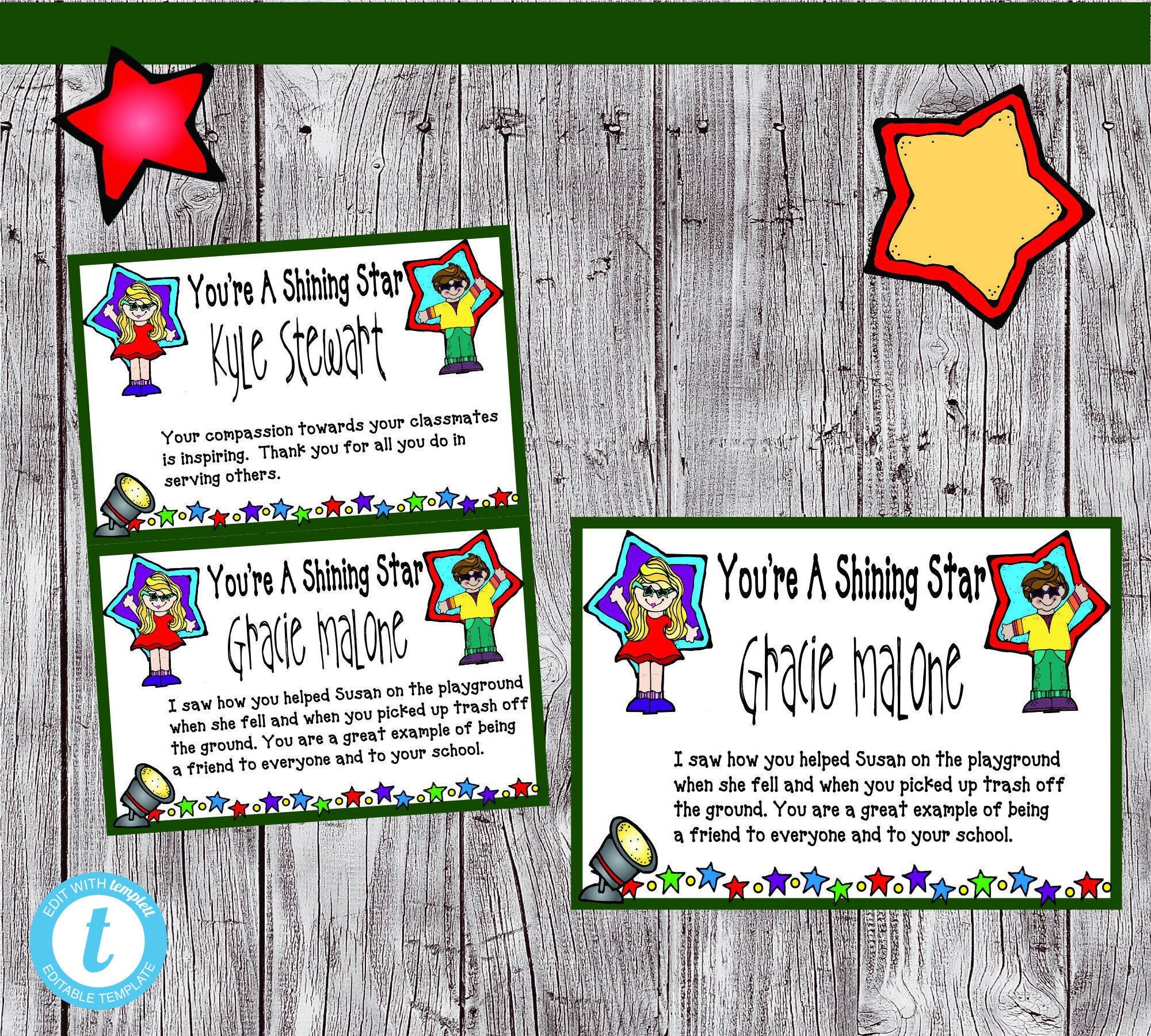 Star Student Certificate Template-recognition Award-editable Text With ...