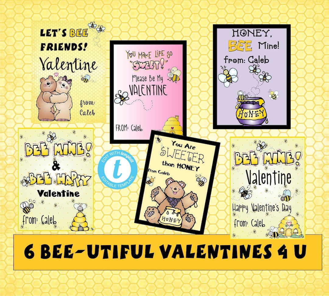 Bee Valentine's Day Cards: Classroom Valentines, Editable Text (digital ...