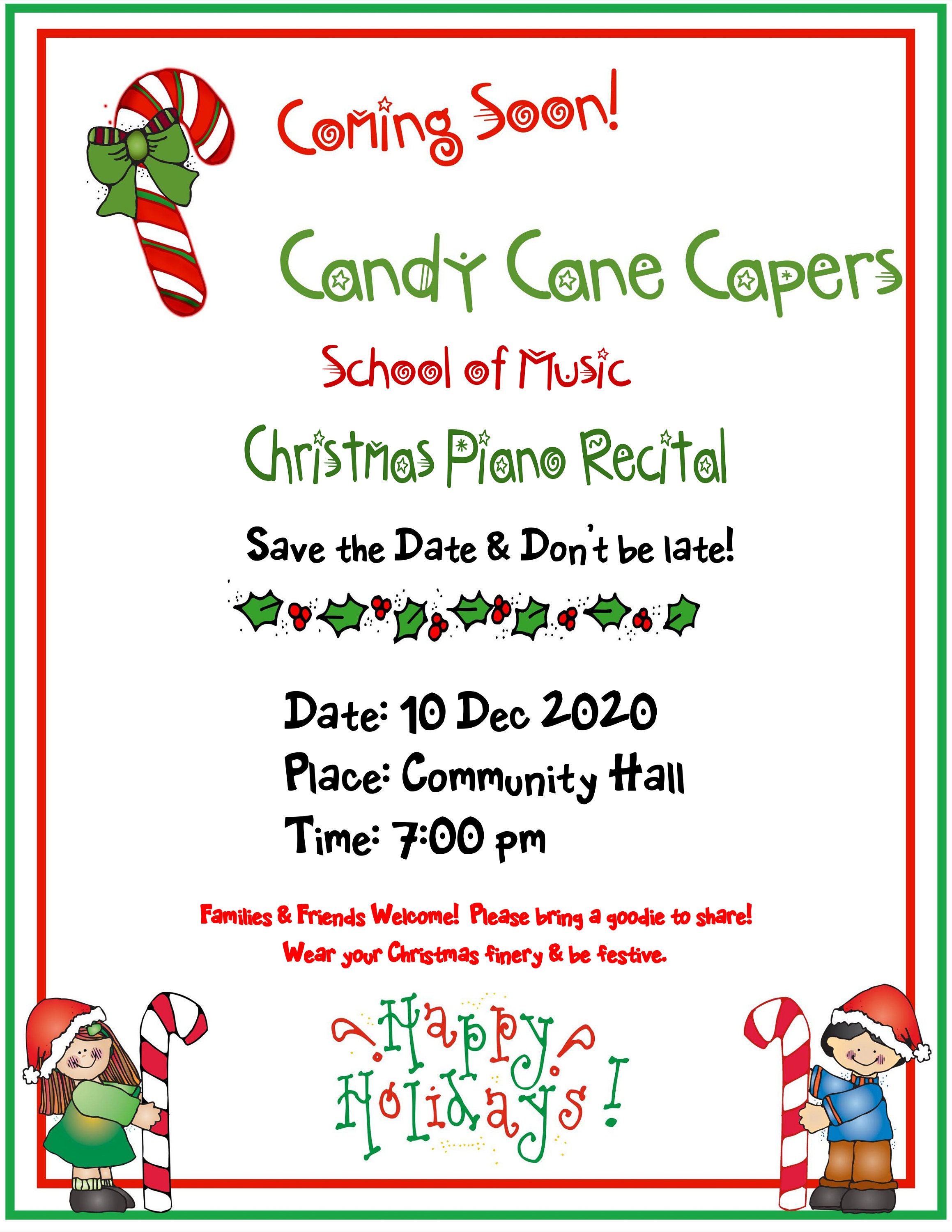 Christmas Music Recital-Candy Cane Caper theme-5 editable files-program ...