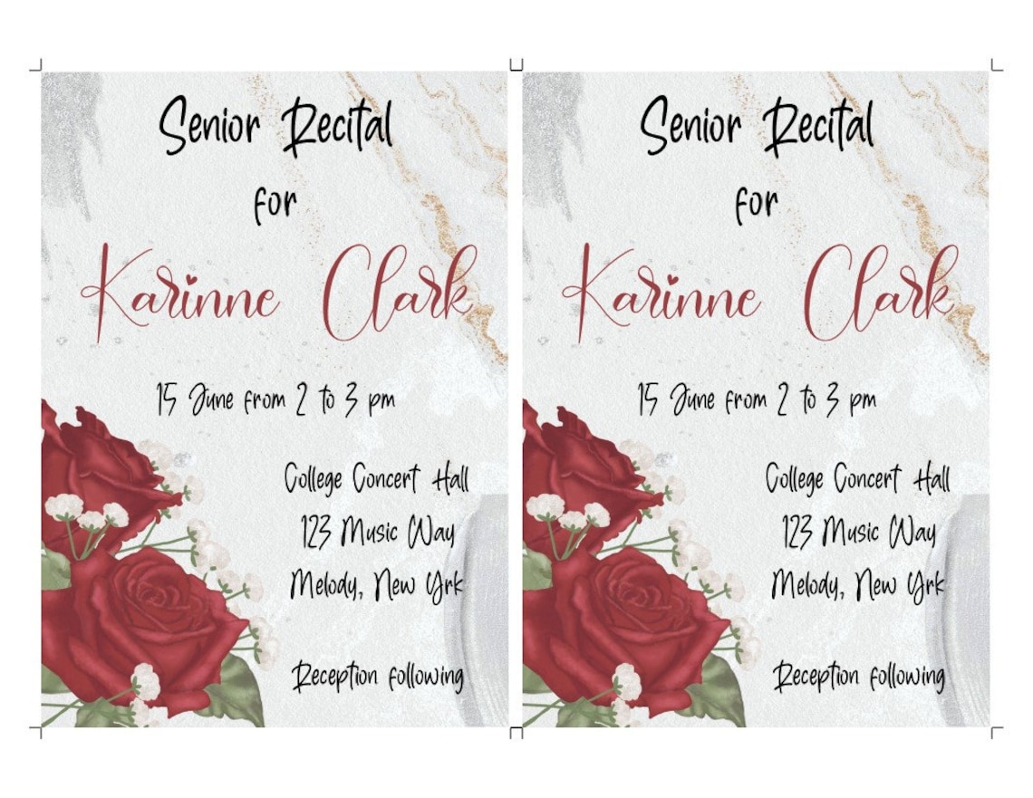 RECITAL INVITATION Template-invitation in 2 Size and Comment - Etsy