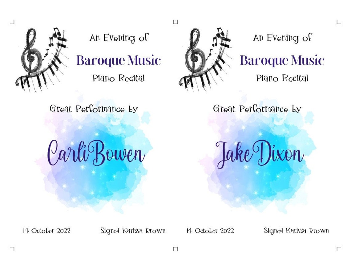 Music Recital Award Certificates-horizontal and Vertical-keyboard ...